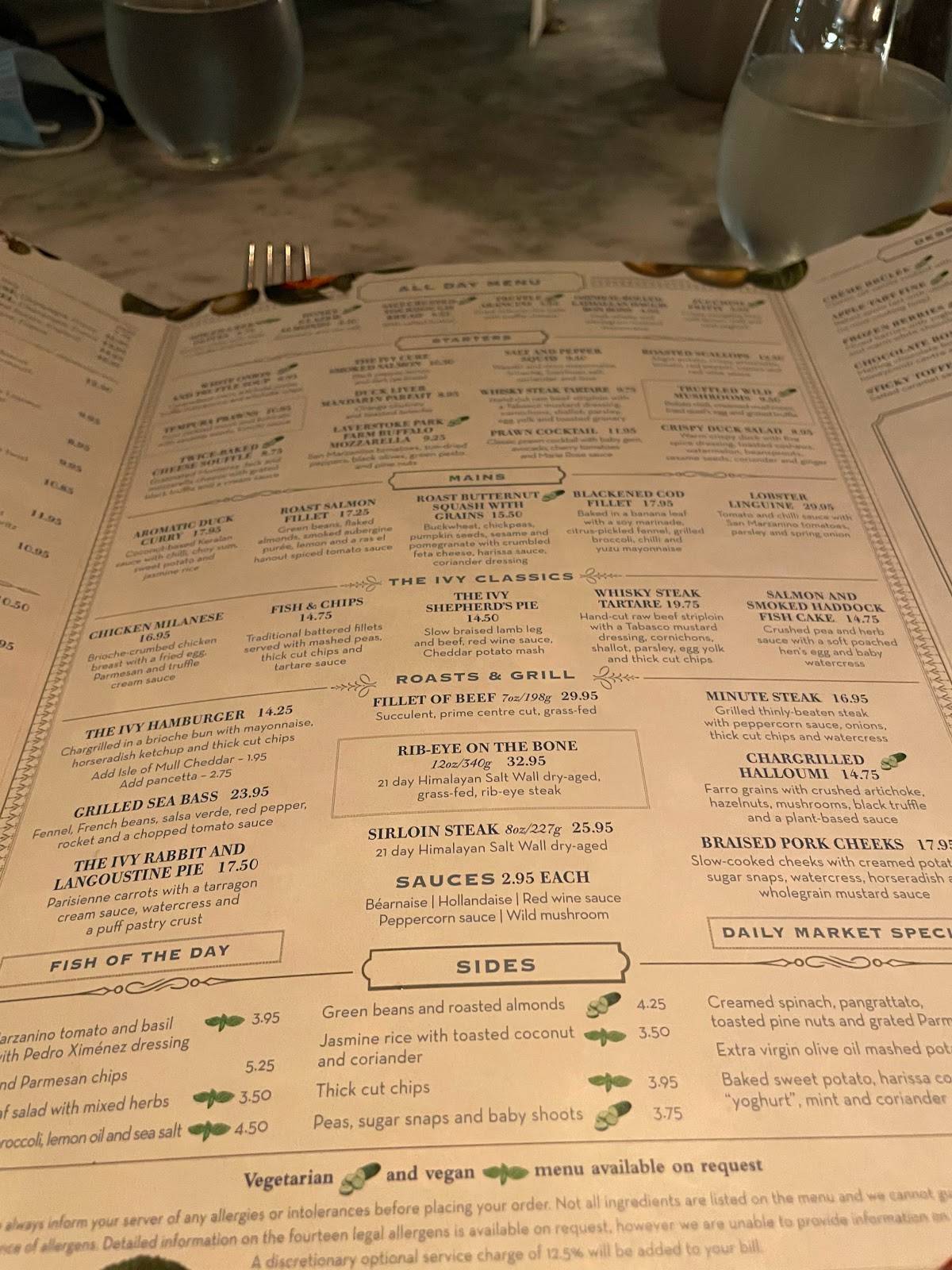 Menu at The Ivy On The Square Edinburgh pub & bar, Edinburgh