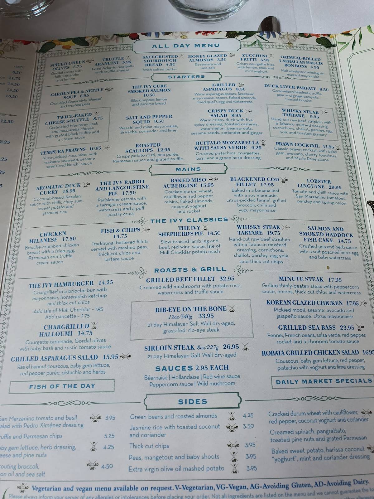 Menu at The Ivy On The Square Edinburgh pub & bar, Edinburgh
