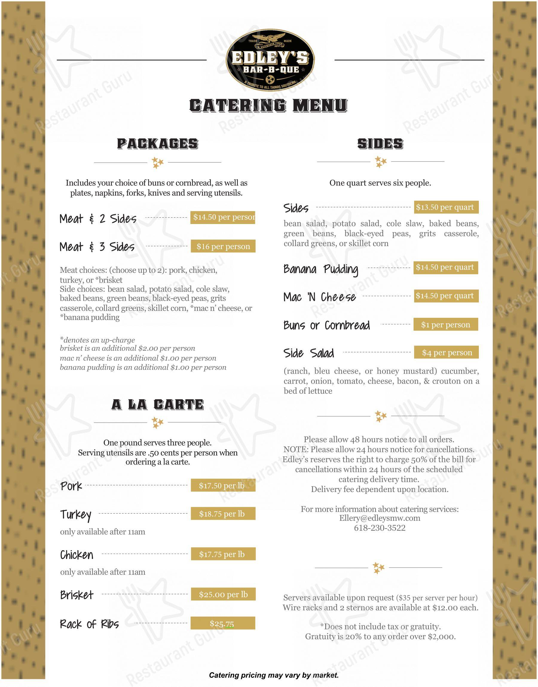 Menu at Edley's Bar-B-Que, Glen Carbon