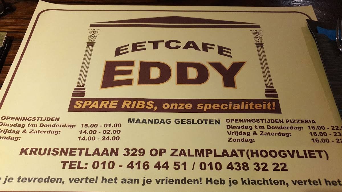 Menu at Eetcafé Eddy, Hoogvliet Rotterdam