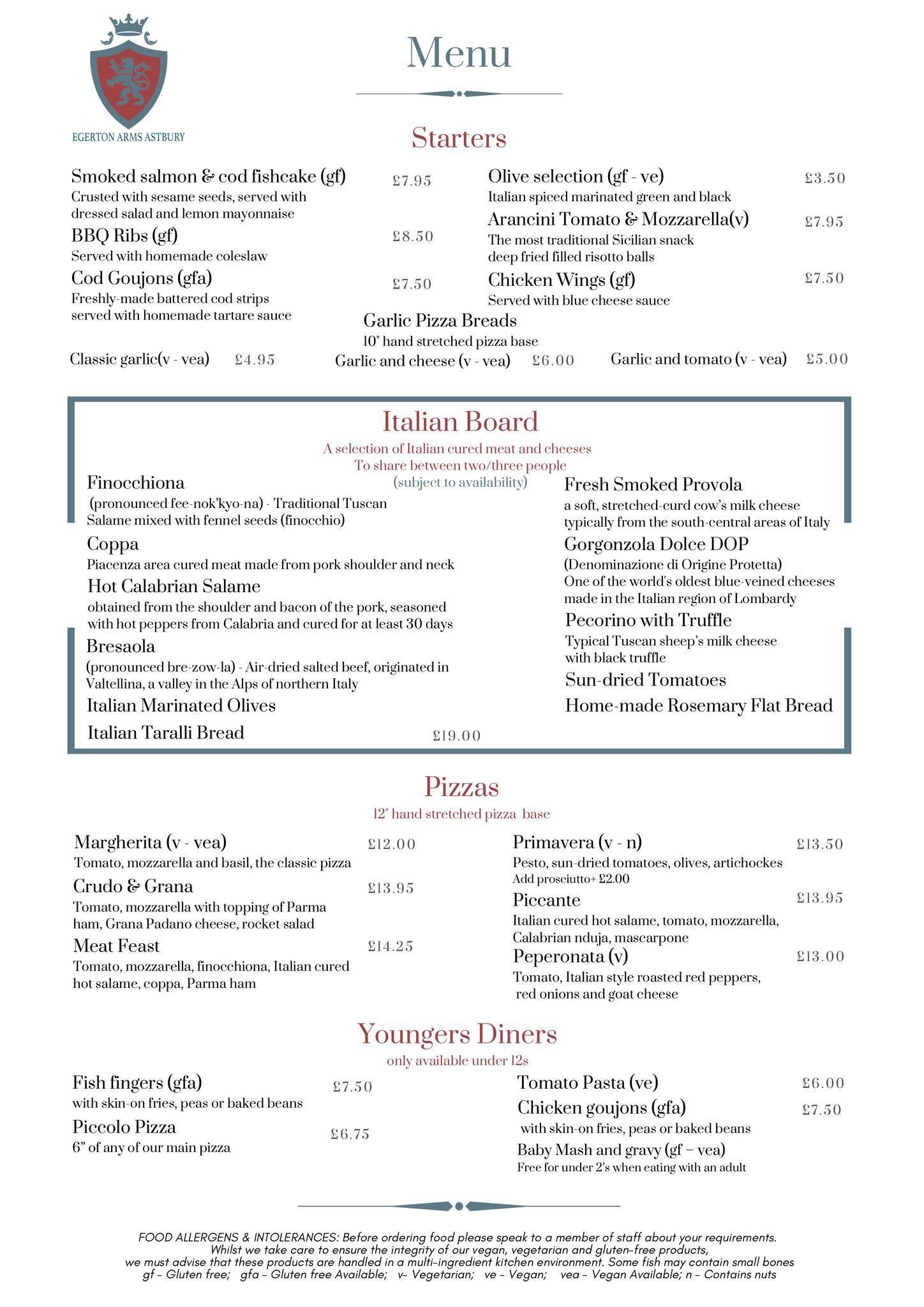 Menu at Egerton Arms Astbury restaurant, Congleton, Peel Ln