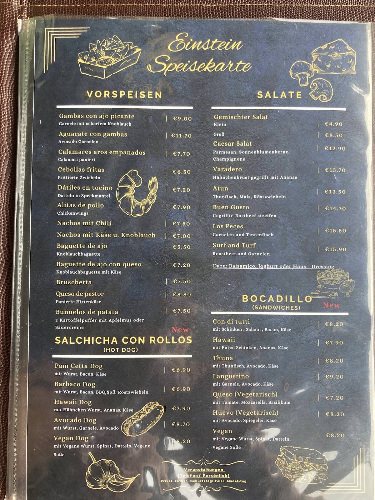 Speisekarte von Einstein Cafe Bar Restaurant, Lauf an der Pegnitz
