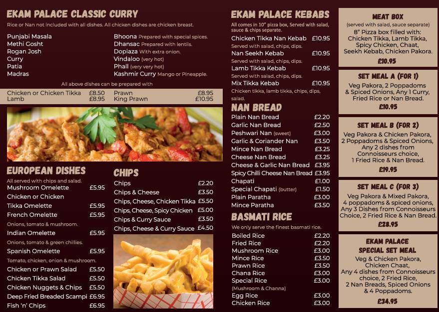 Menu at Ekam Palace restaurant, Dunoon