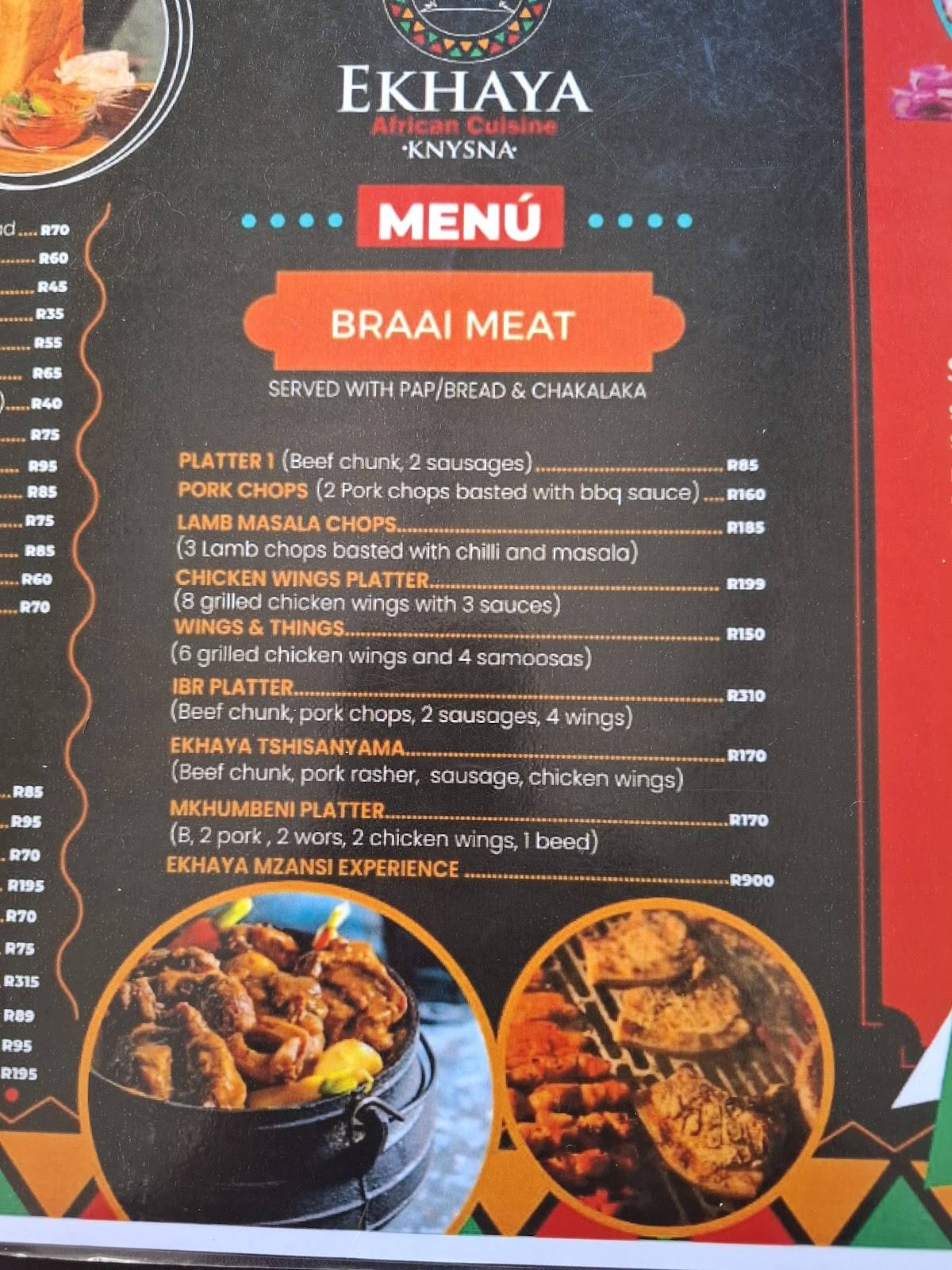 Menu at Ekhaya African Cuisine restaurant, Knysna