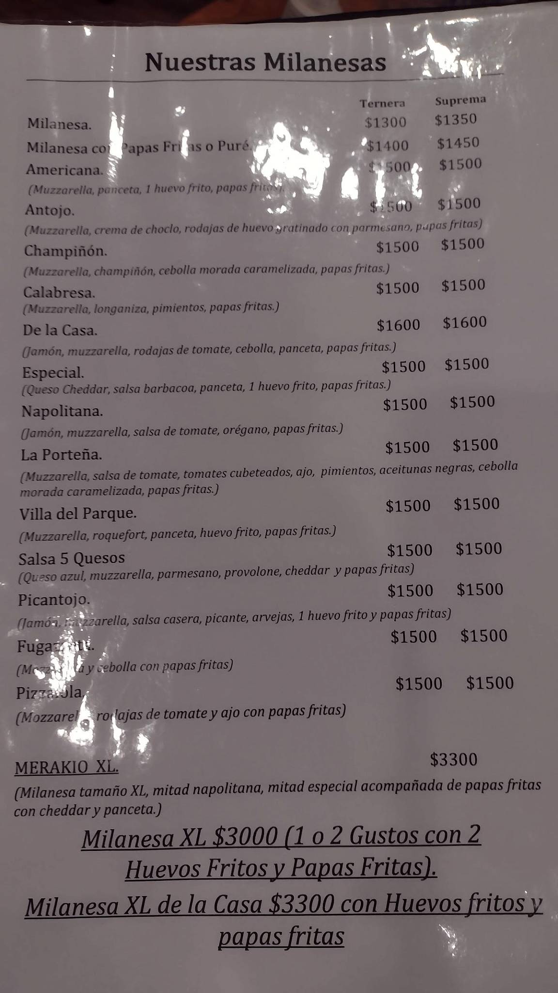 Carta de parrilla El Antojo, Buenos Aires