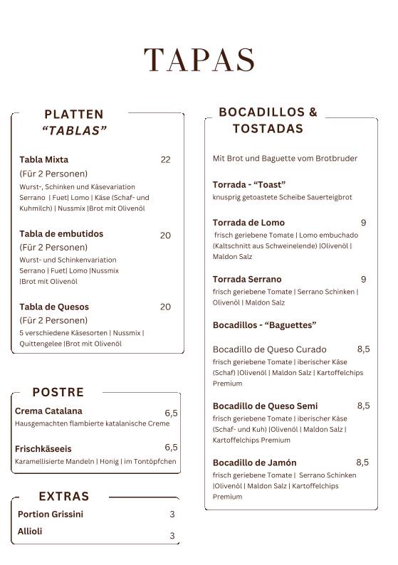 Menu at El Born pub & bar, Freiburg