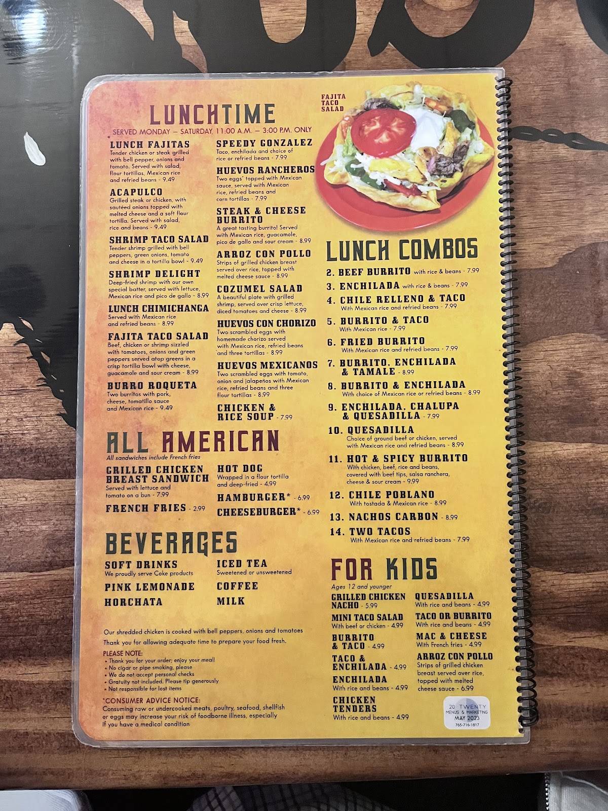 Menu at El Bronco West restaurant, Richmond