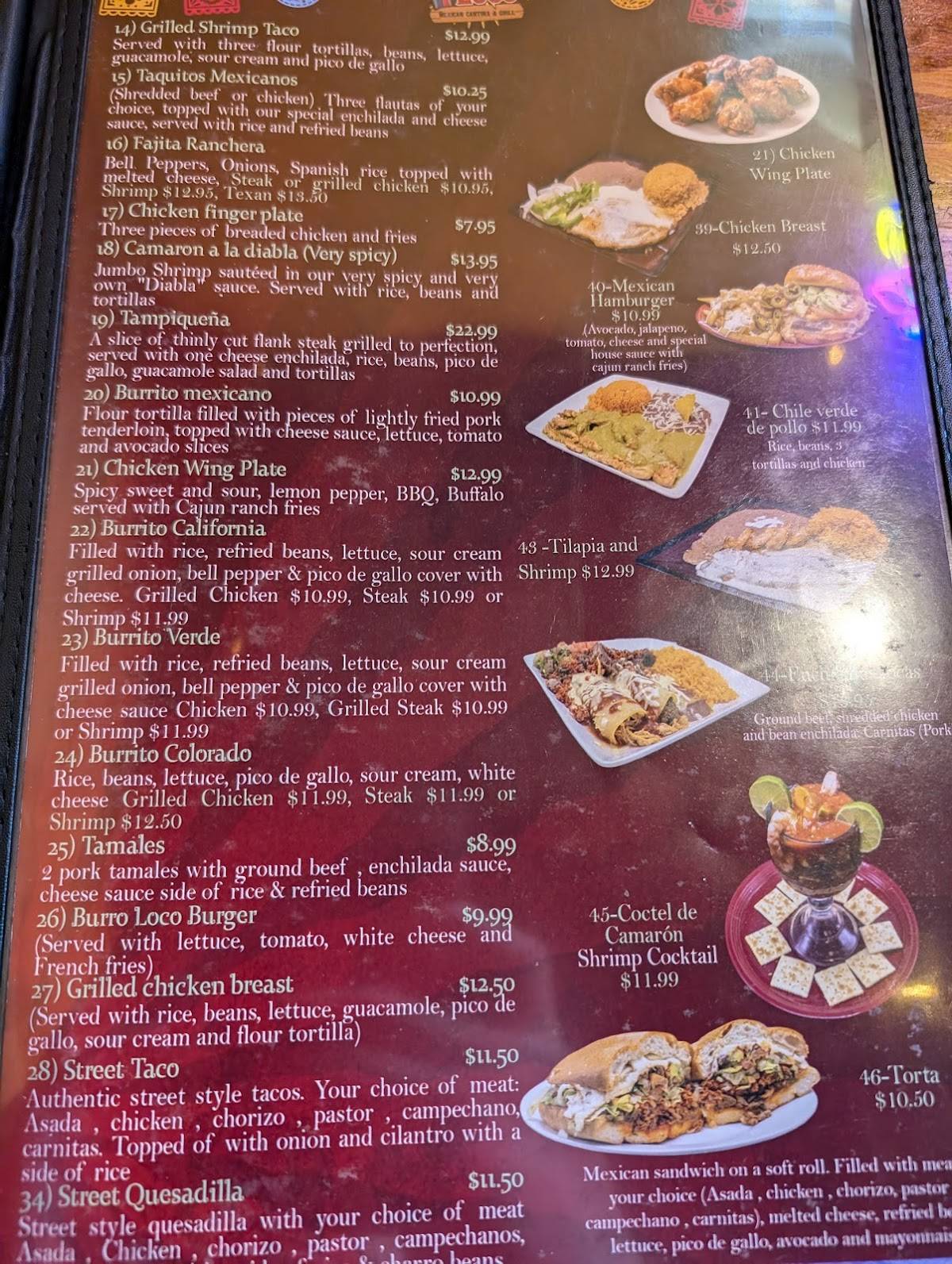 Menu at El Burro Loco Mexican Cantina restaurant, Cleveland