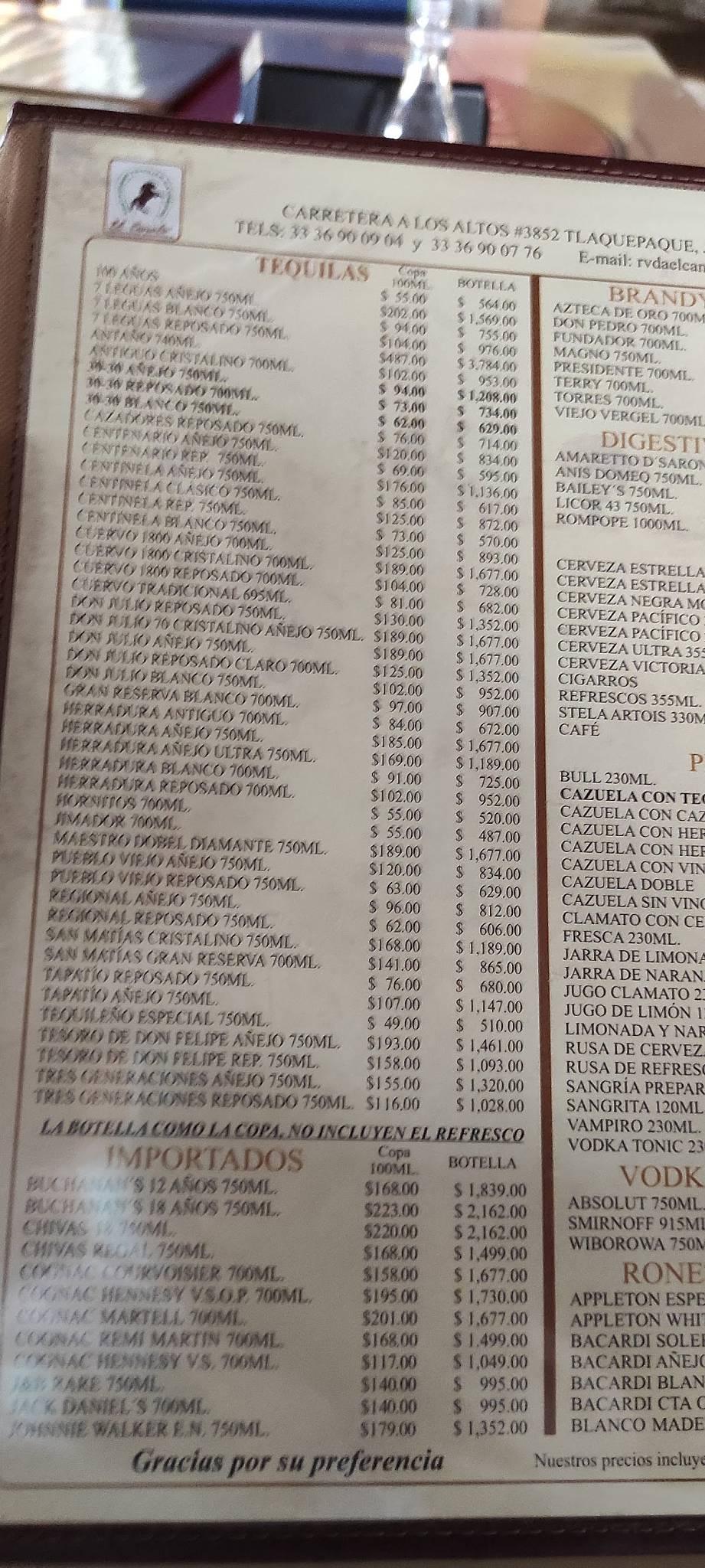Carta del restaurante El Canelo, San Pedro Tlaquepaque, Carr. libre ...