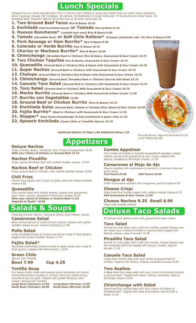 Menu at El Caporal Family Mexican Restaurant, Cañon City, Main St