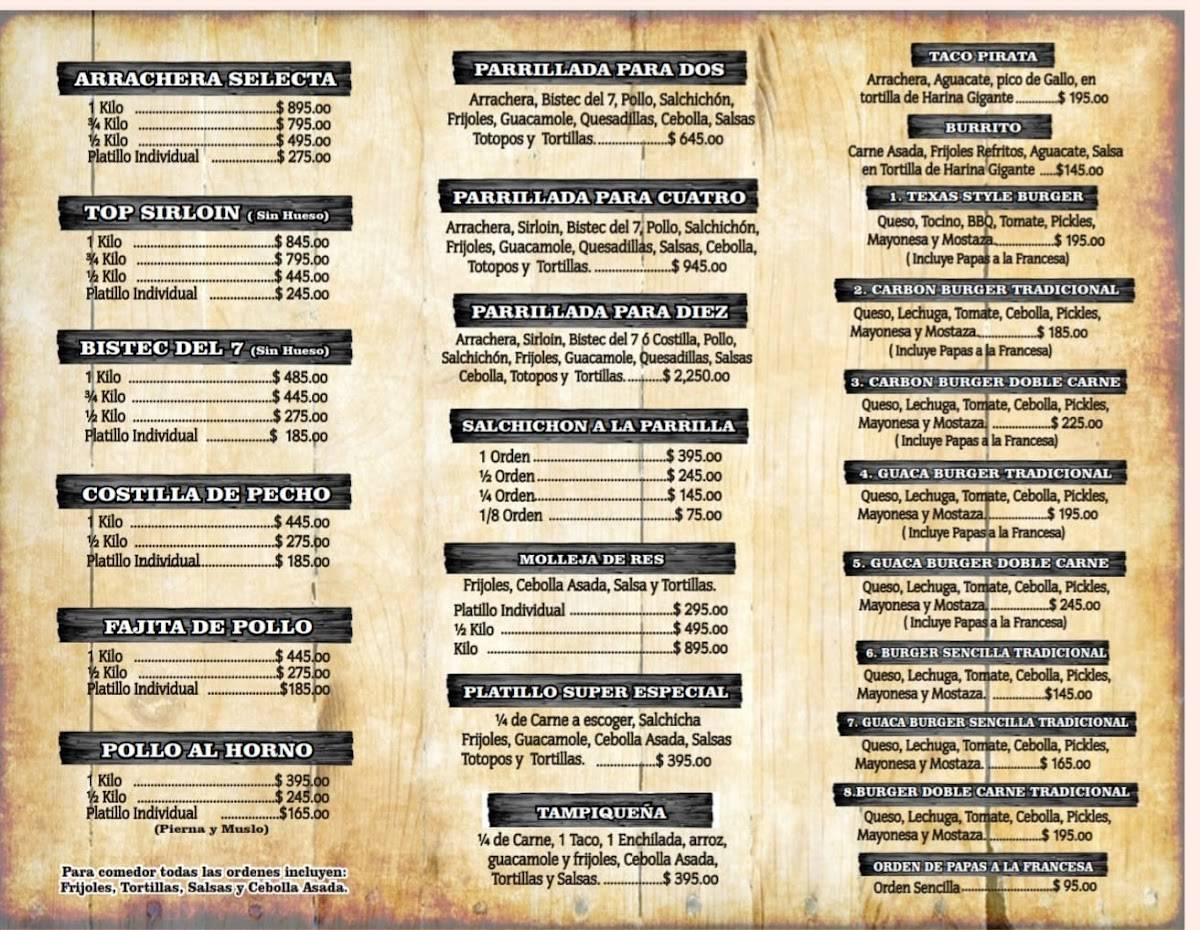 Menu at El Carbon Grill Restaurante, Piedras Negras