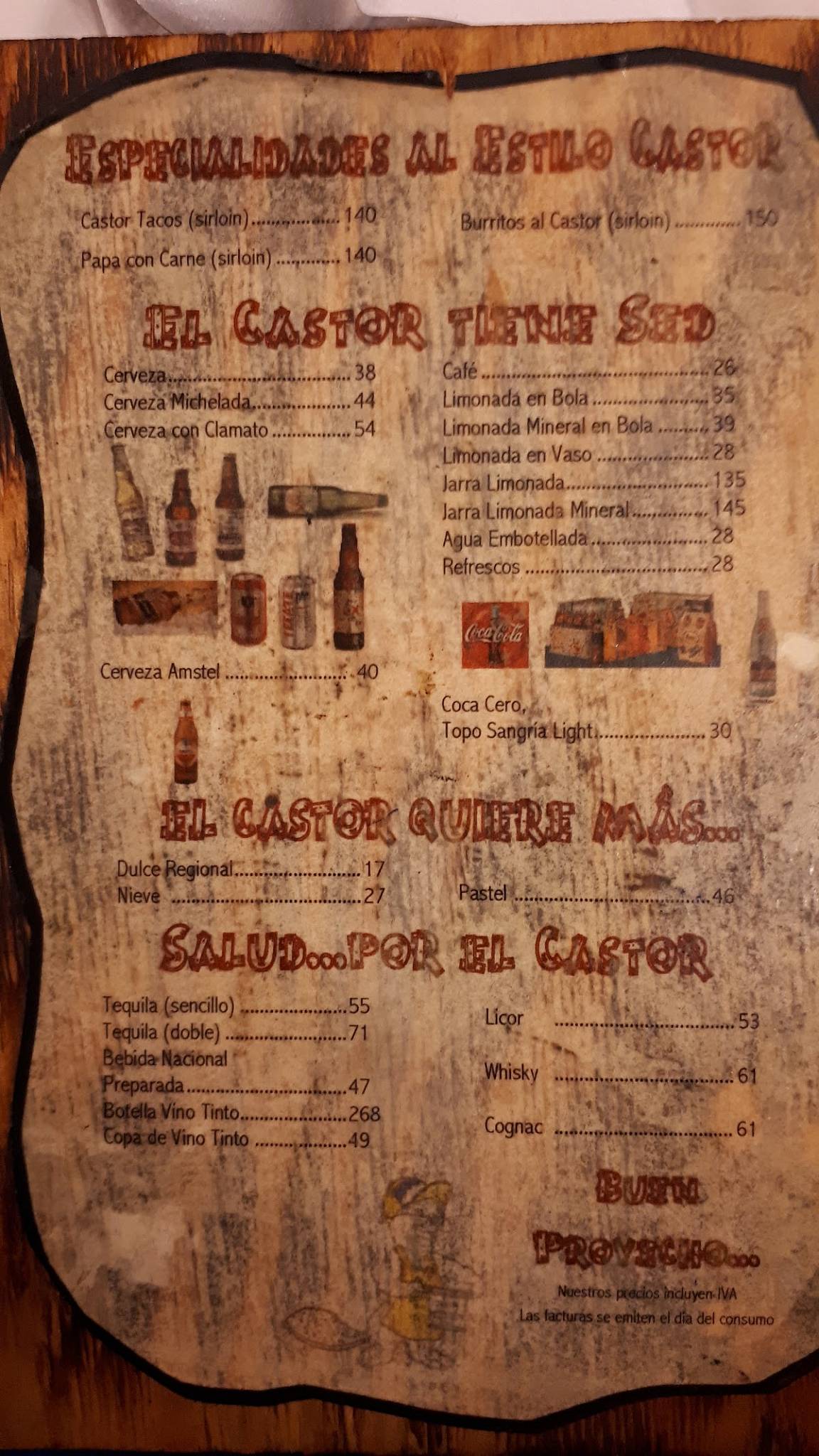 Carta del restaurante El Castor, Monterrey, Blvd. Rogelio Cantú Gomez #1000