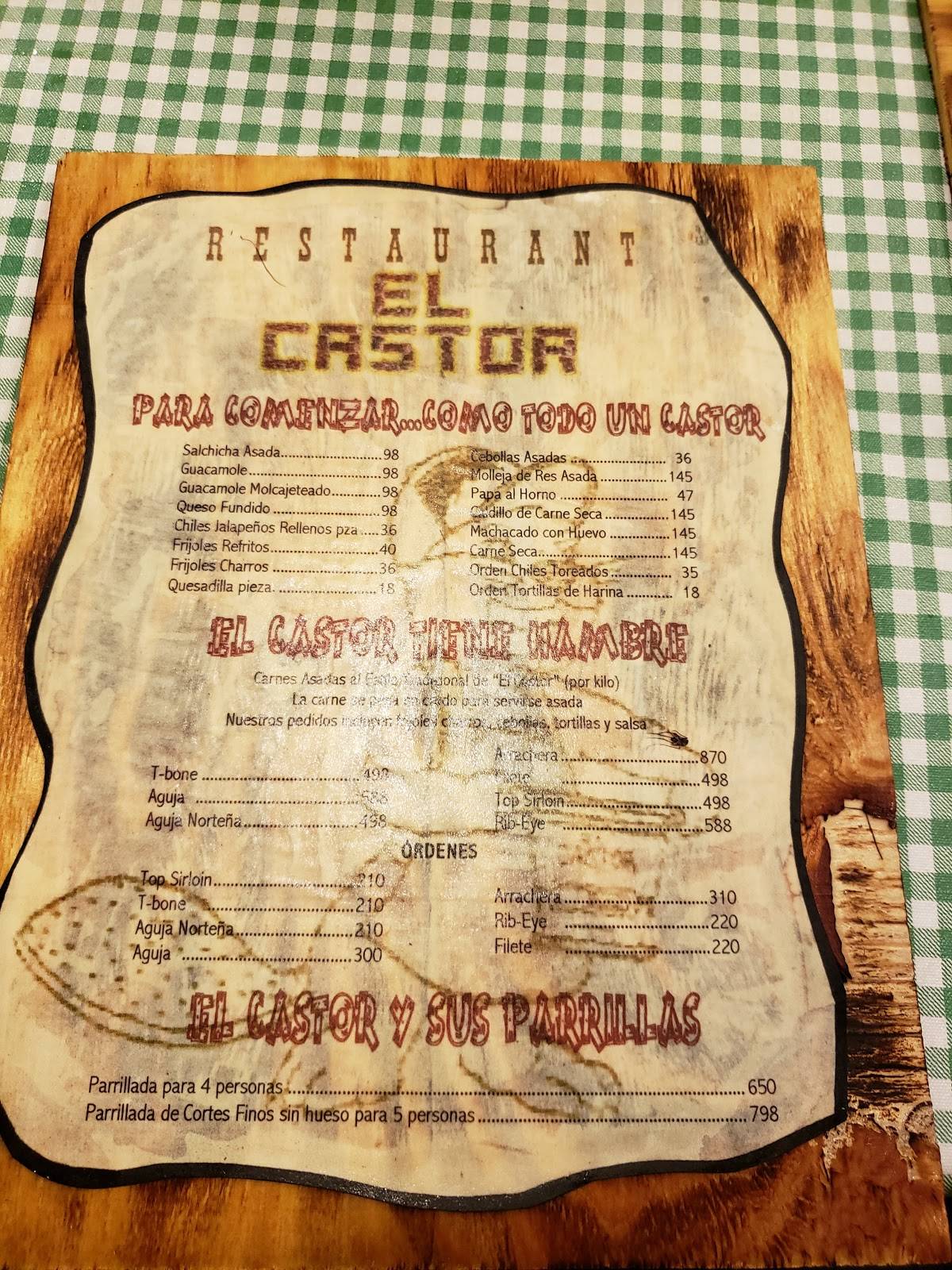 Carta del restaurante El Castor, Monterrey, Blvd. Rogelio Cantú Gomez #1000