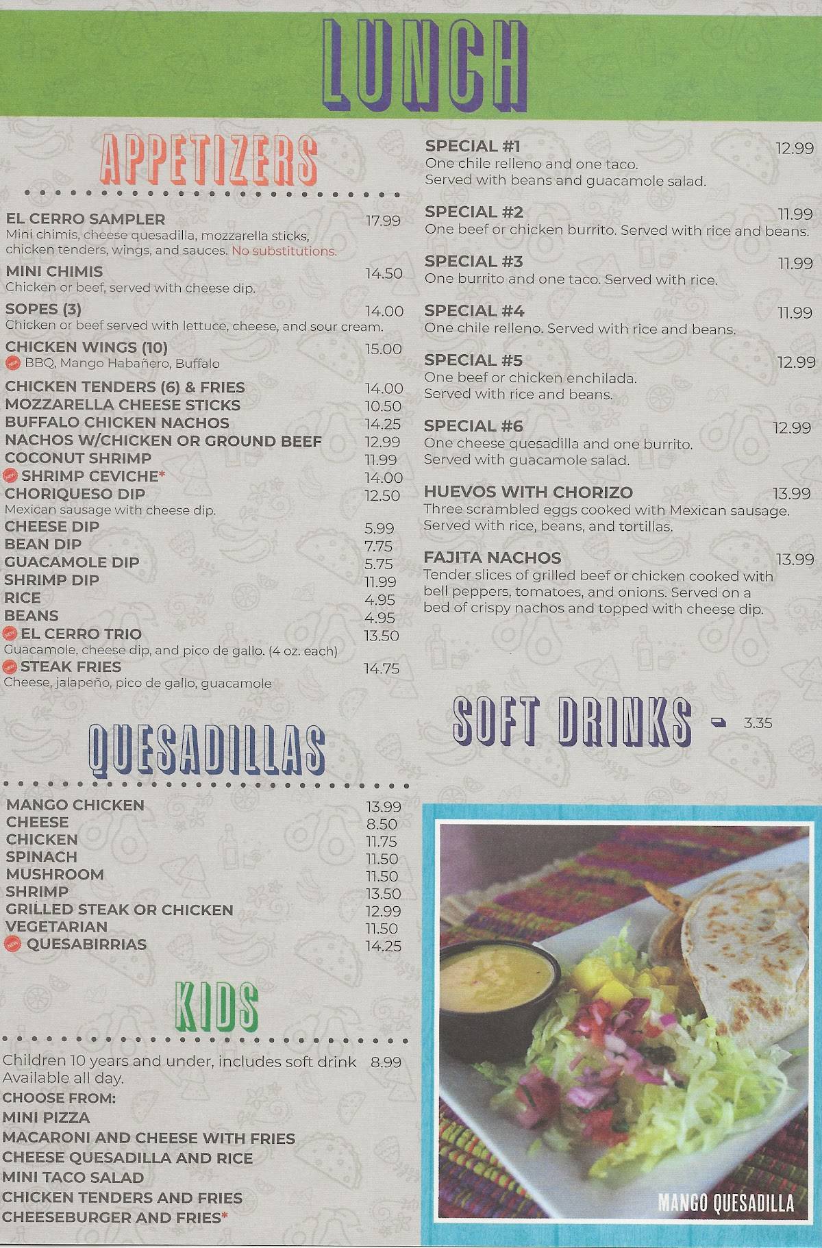 Menu at El Cerro Grande restaurant, Myrtle Beach, Renee Dr
