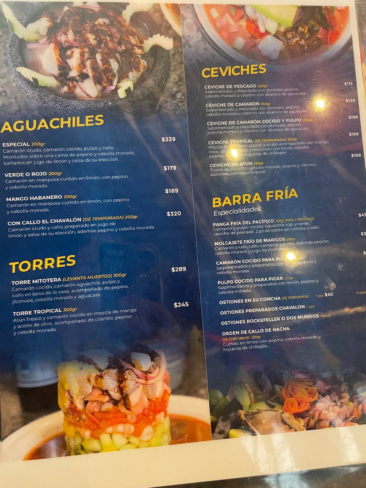 Carta del restaurante El Chavalón Silao, Mariscos, Silao