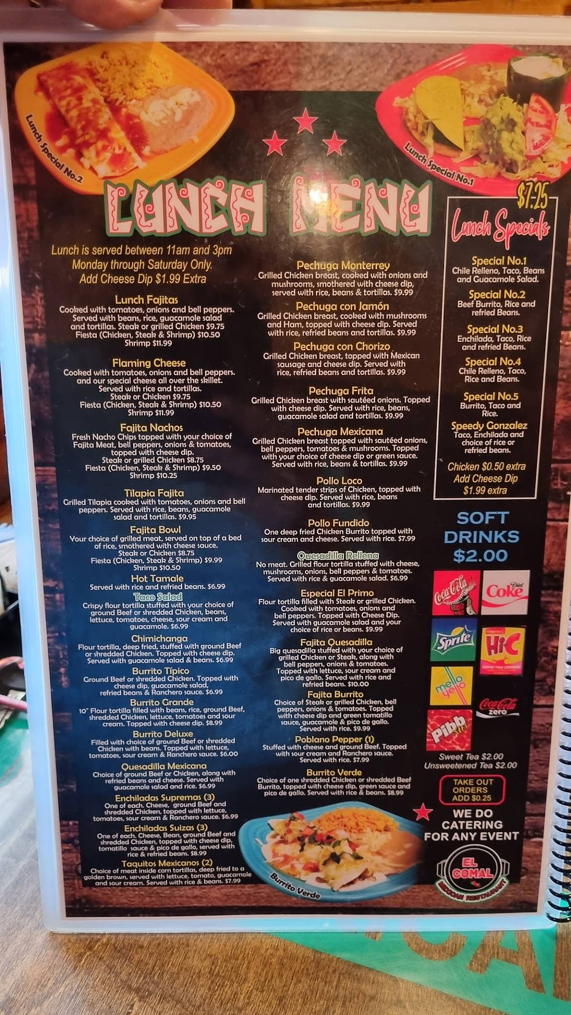 Menu at El Comal Mexican Restaurant, McCalla, AL-216 A