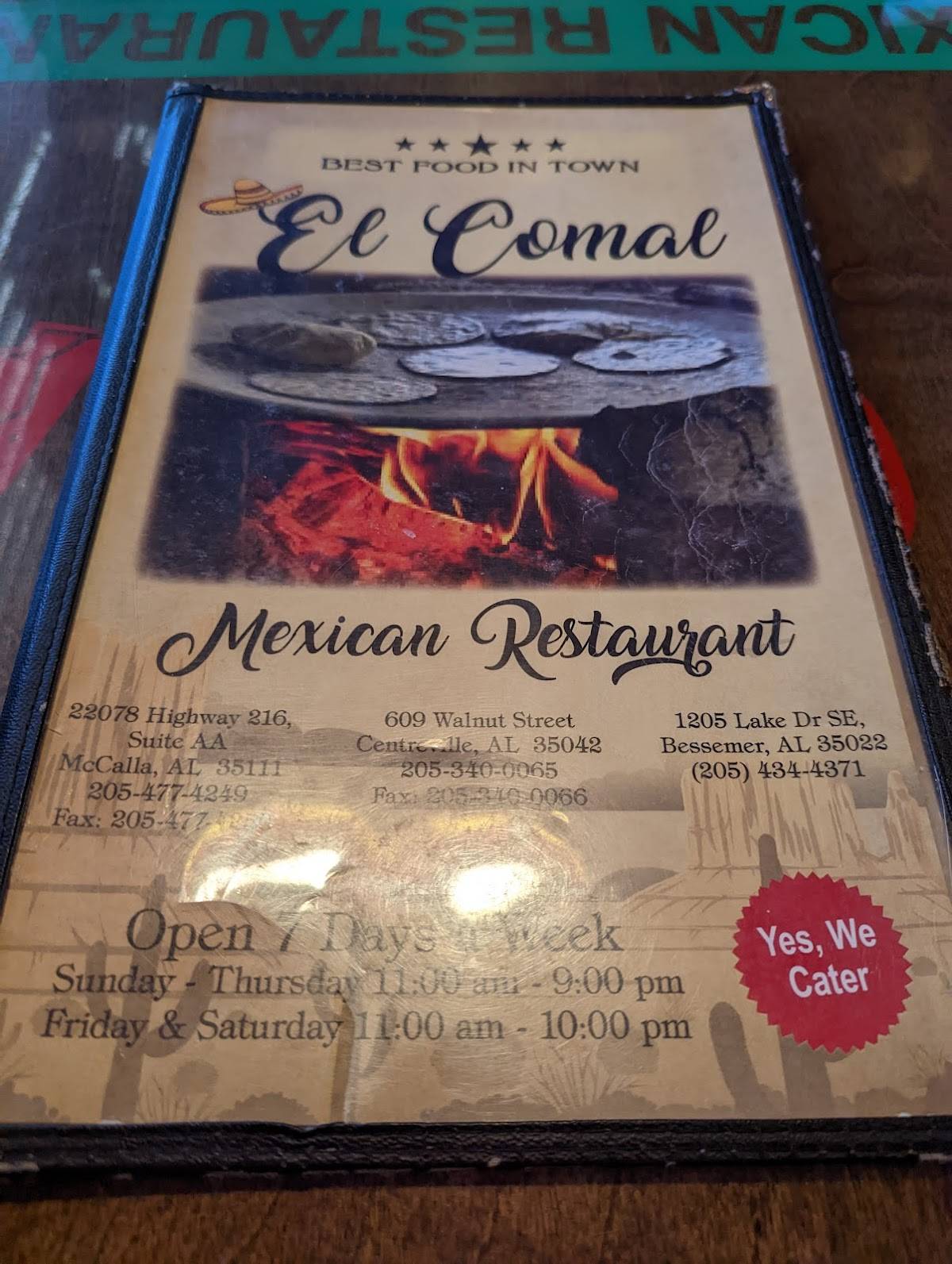 Menu at El Comal Mexican Restaurant, McCalla, AL-216 A