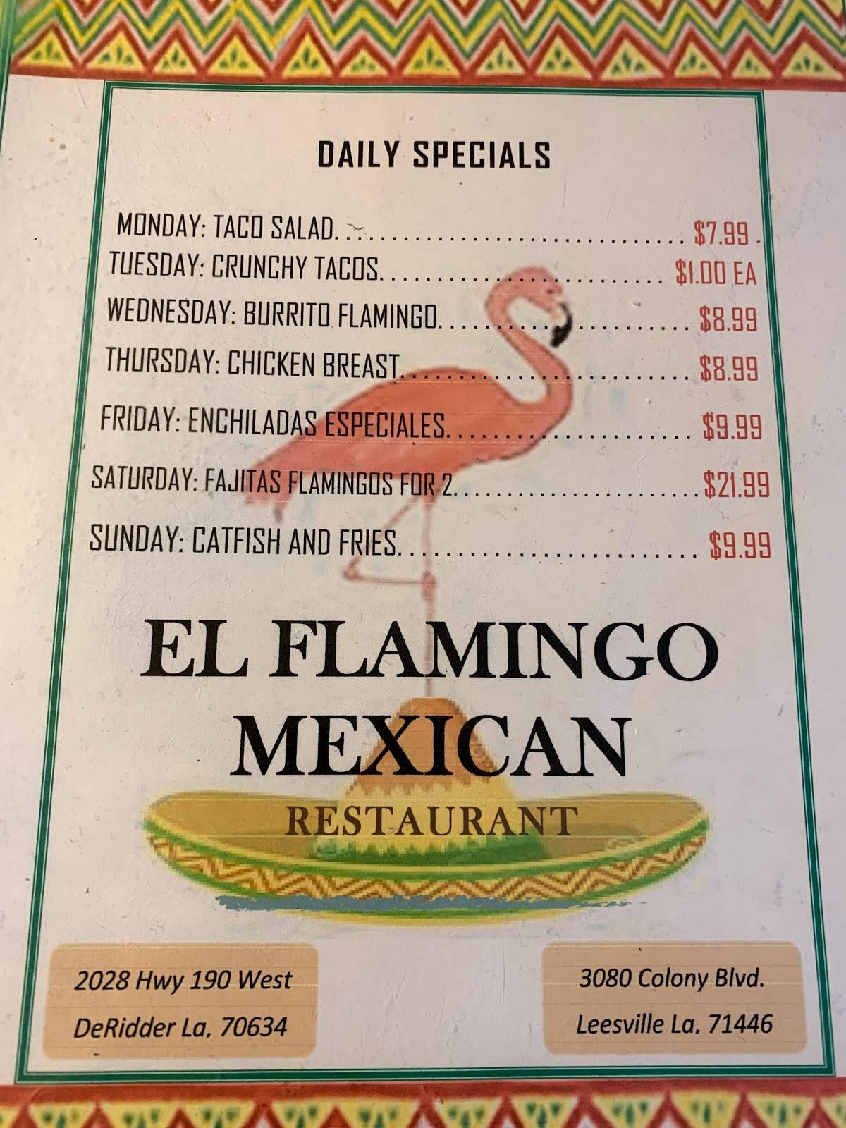 Menu at El Flamingo Mexican Restaurant, DeRidder