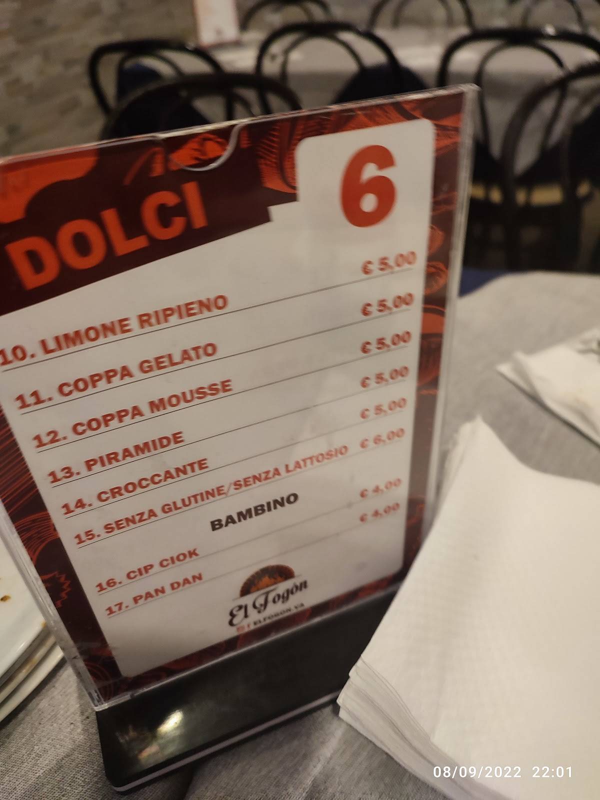 Speisekarte von El Fogon restaurant, Valenzano