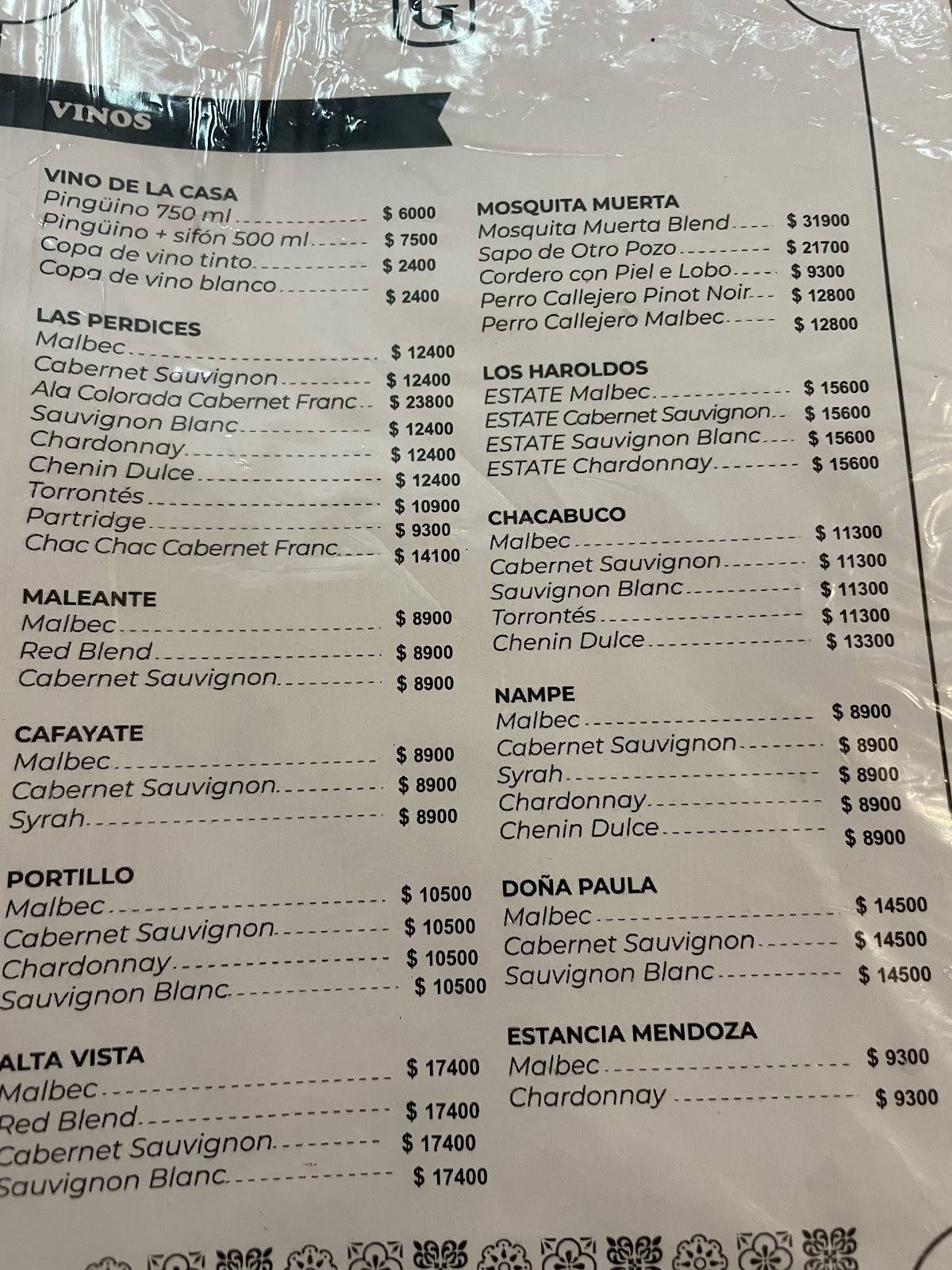 Carta de El Gallego La Barraca, Mendoza
