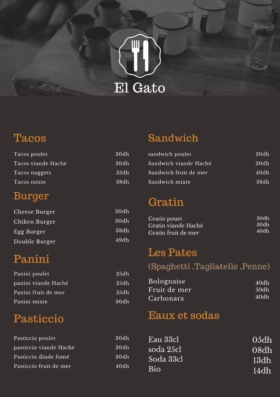 Menu au Talabiya طلبية ‘ service livraison à domicile à Tétouan ‘´, Maroc
