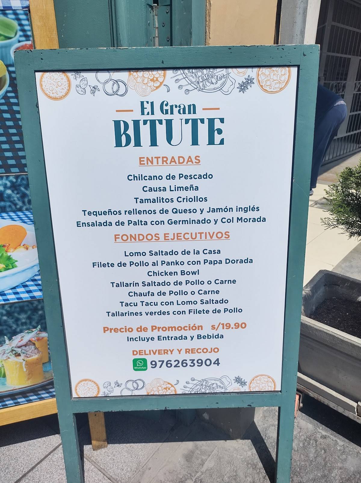 Carta del restaurante El Gran Bitute, Lima