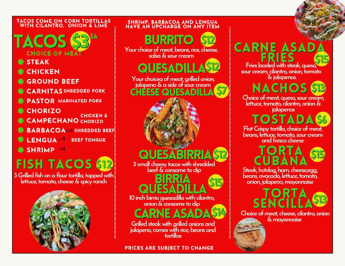 Menu at El Guero Tacos Punta Gorda restaurant, Punta Gorda