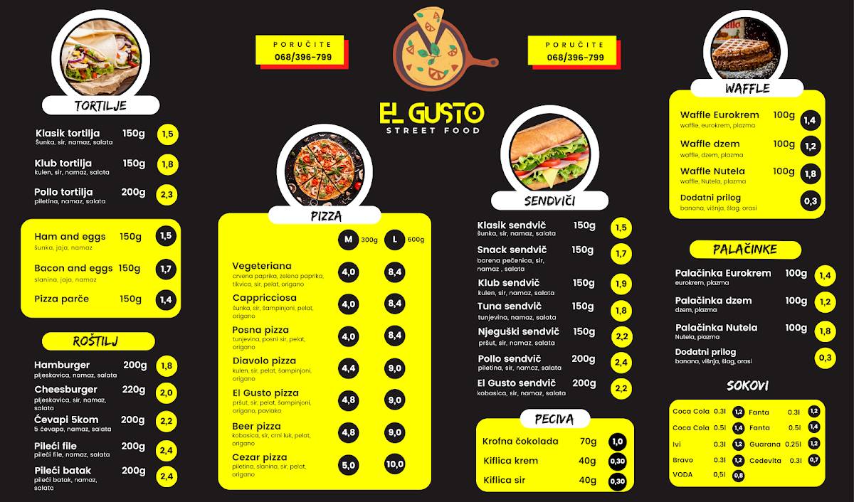 Menu at El Gusto restaurant, Niksic