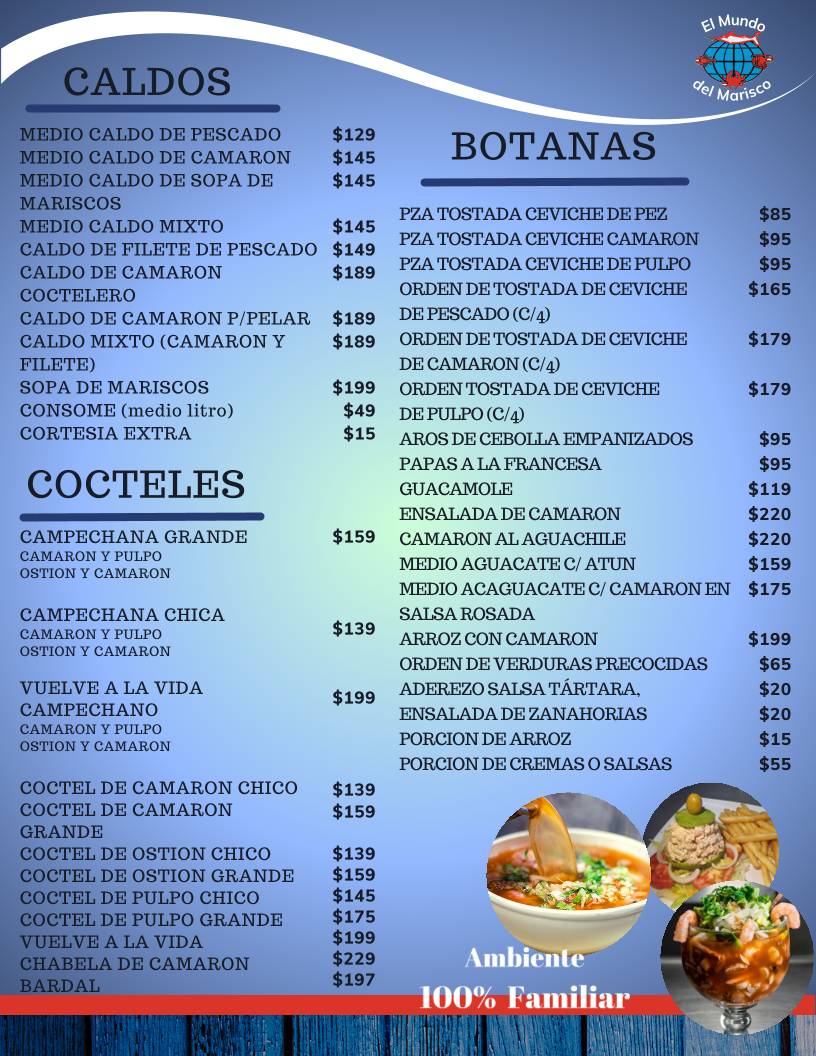 Carta del restaurante El Mundo Del Marisco, Apodaca, José María Morelos ...
