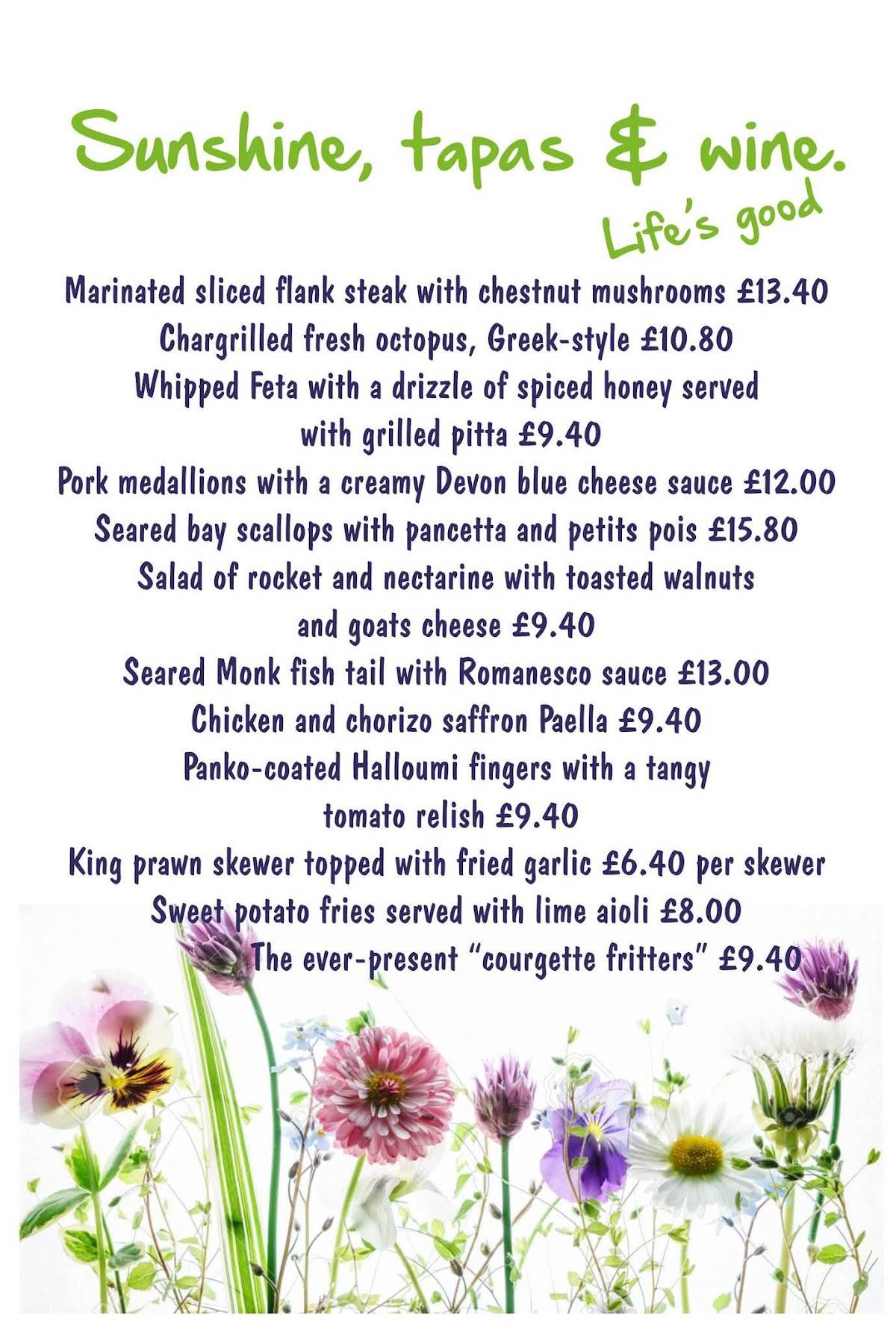 Menu at El Olivo restaurant, Exmouth