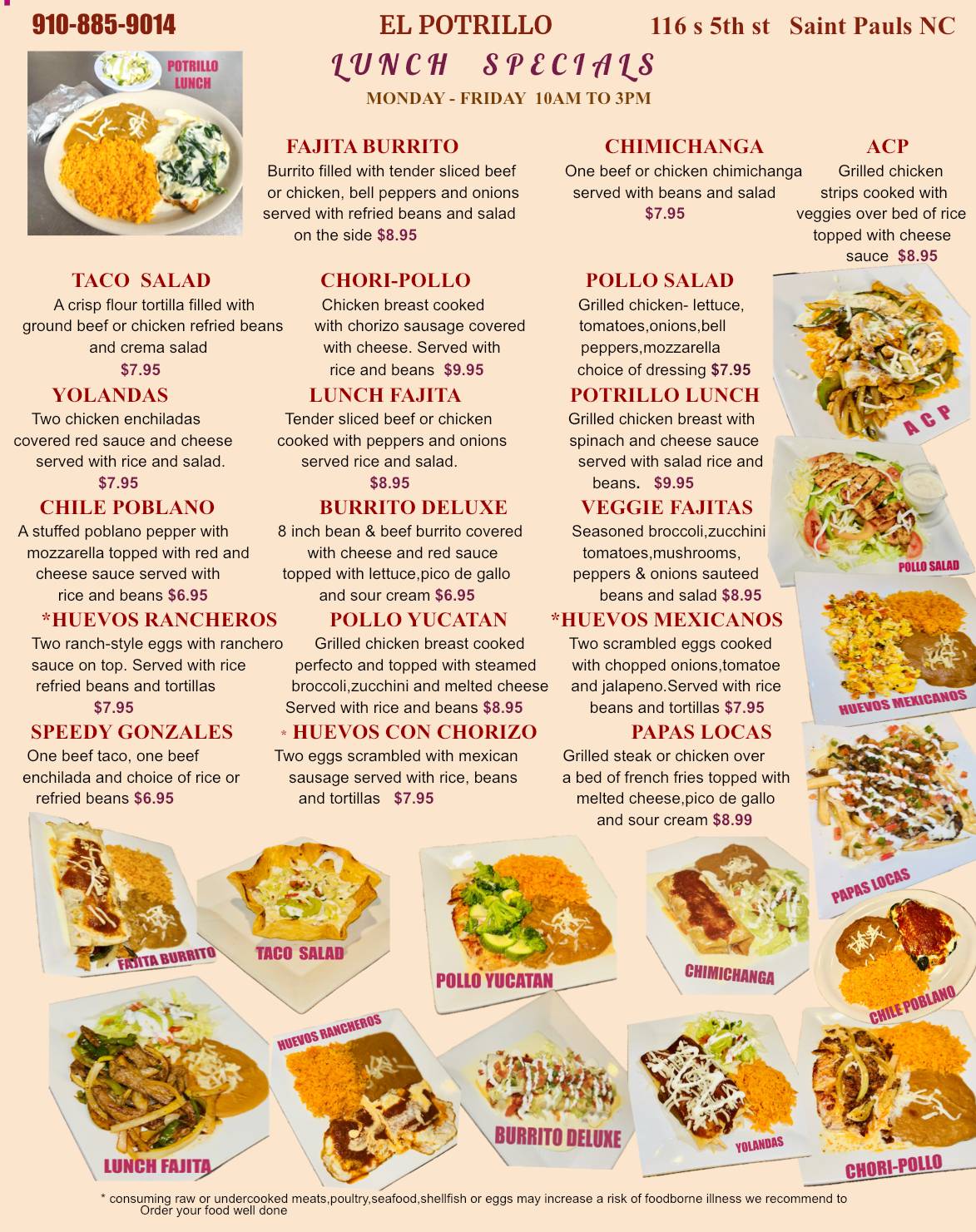 Menu at El Potrillo Mexican Restaurant, Saint Pauls