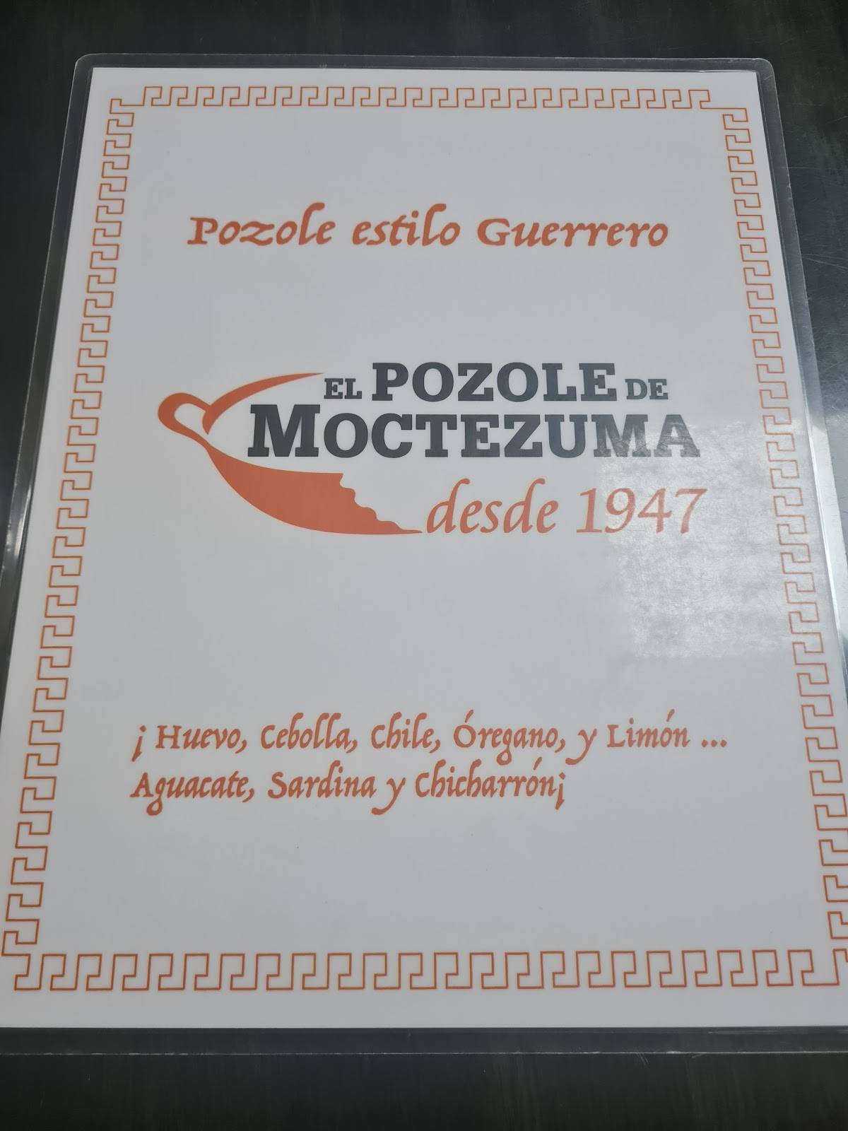 Carta del restaurante El Pozole del Moctezuma, Ciudad del México