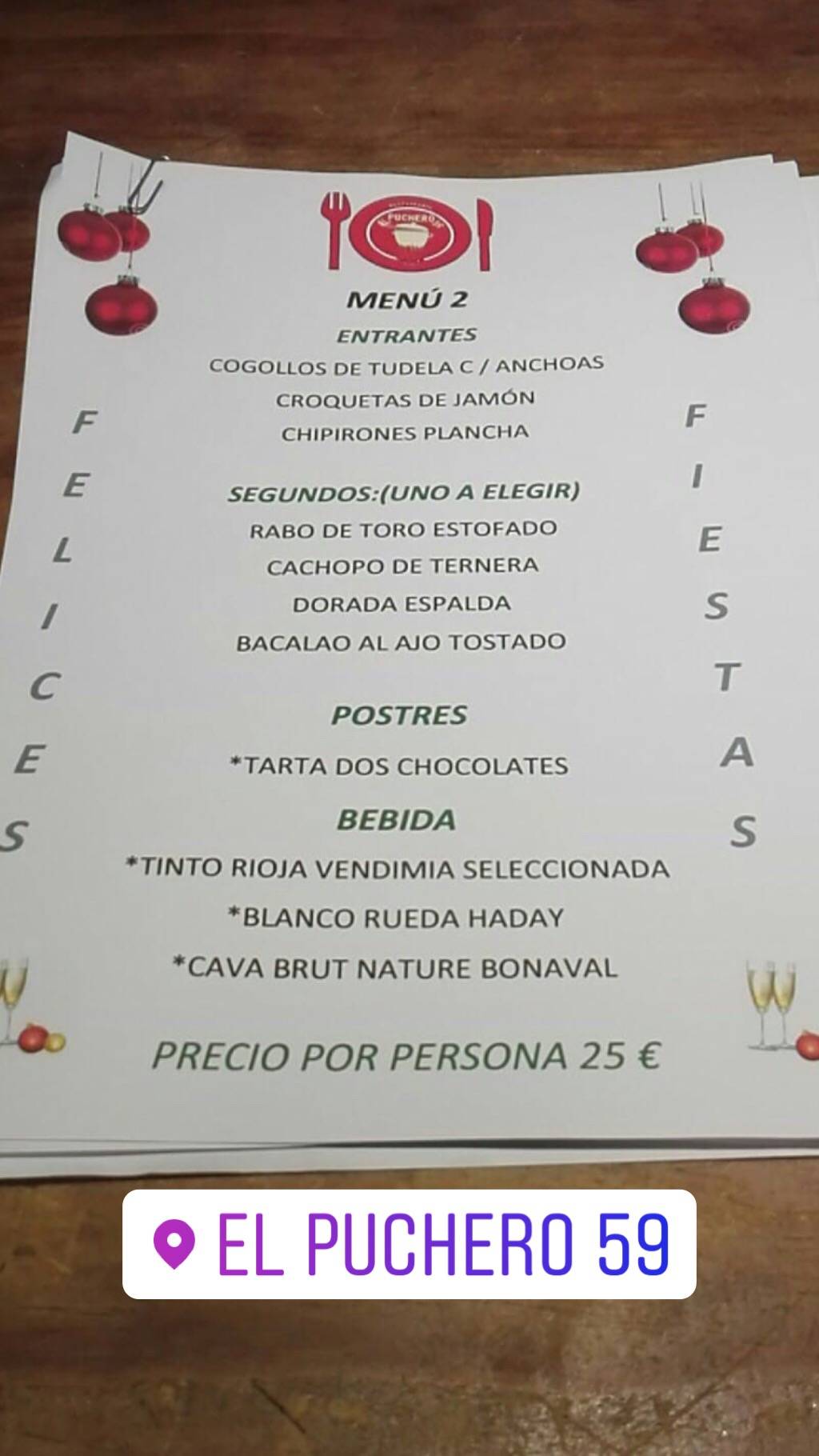 Carta del restaurante El Puchero 59, Madrid