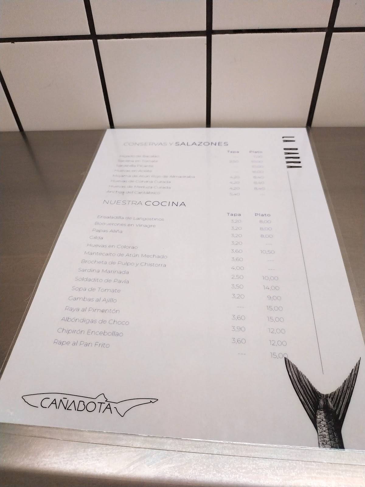 Menu at Cañabota pub & bar, Seville, C. Orfila