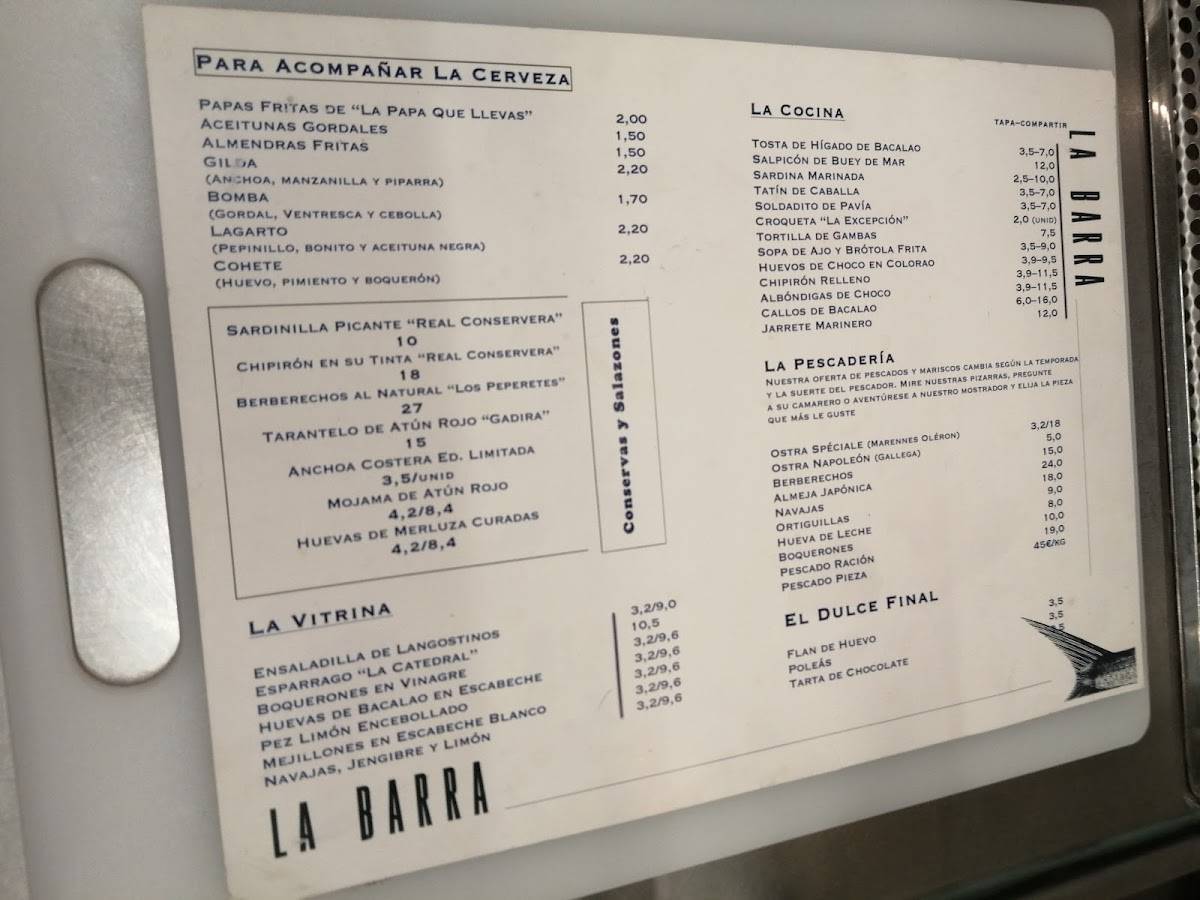 Menu at Cañabota pub & bar, Seville, C. Orfila