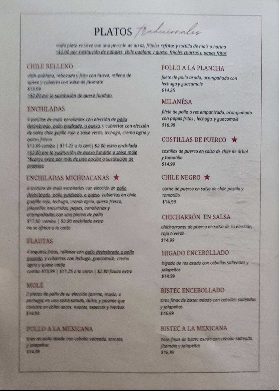 Menu at El Rinconcito restaurant, Rogers