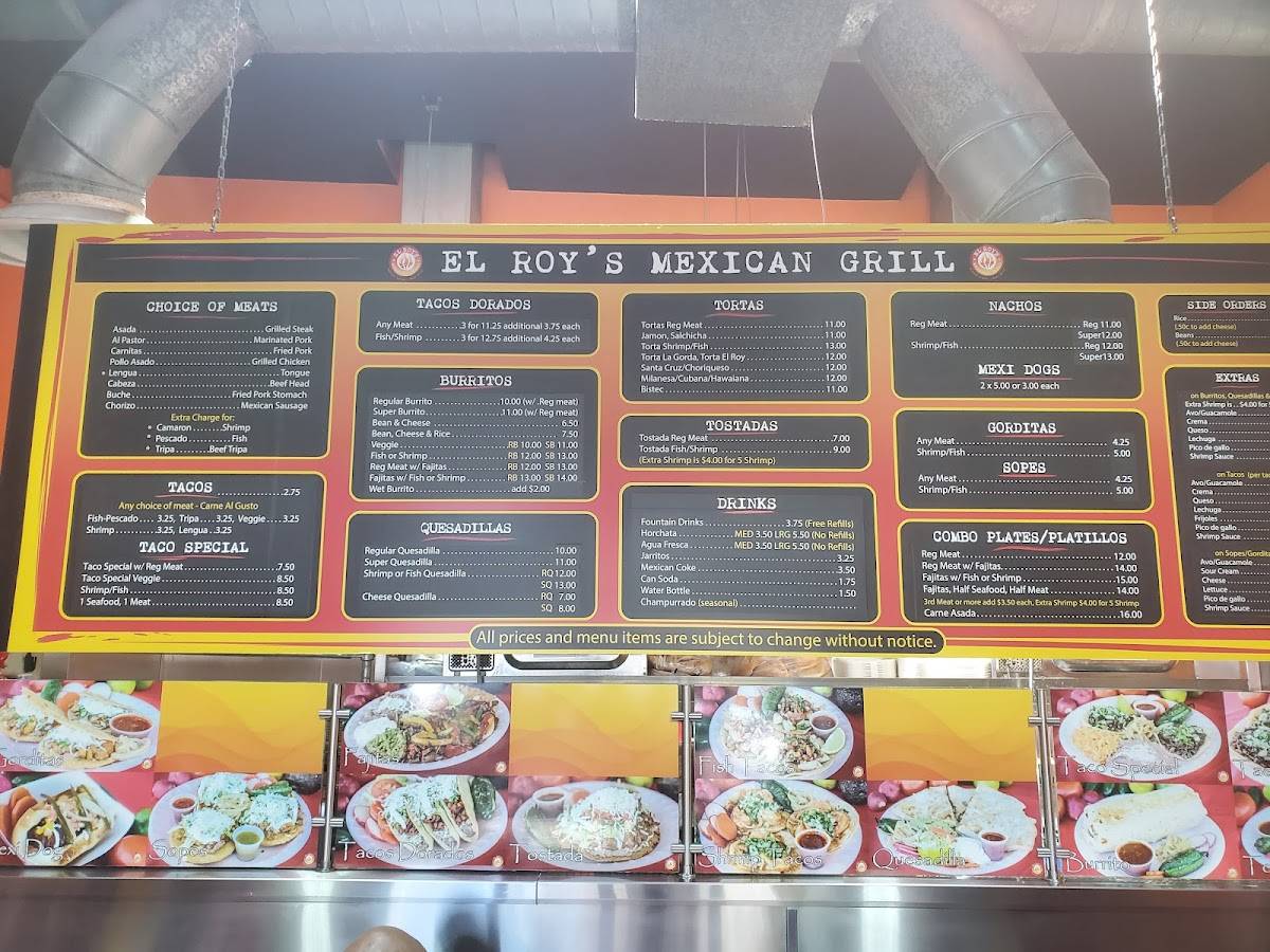 Menu at El Roy's Mexican Grill restaurant, Petaluma, 210 Edith St