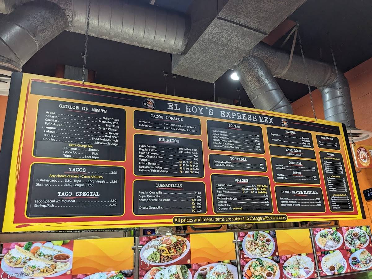 Menu at El Roy's Mexican Grill restaurant, Petaluma, 210 Edith St