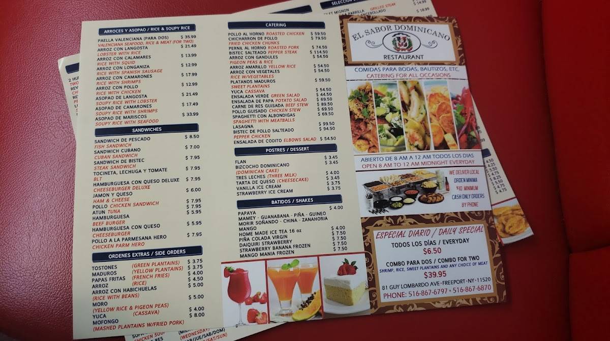 Menu at El Sabor Dominicano restaurant, Freeport