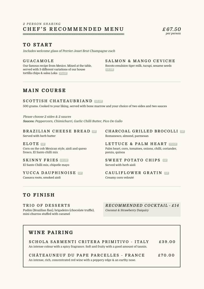 Menu at El Santo Bar and Restaurant, Glasgow