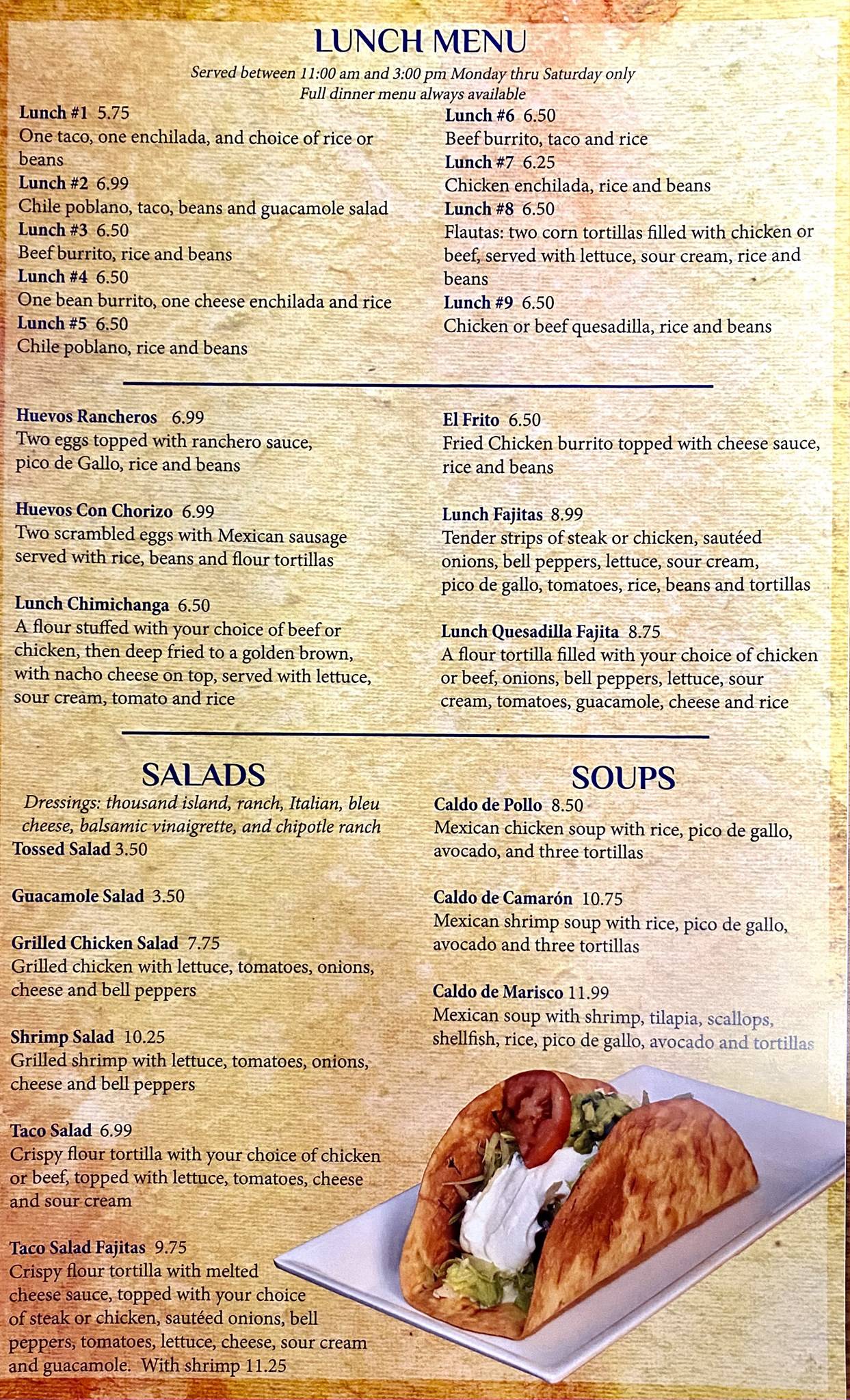 Menu at El Sol Mexican Restaurant, Sullivan