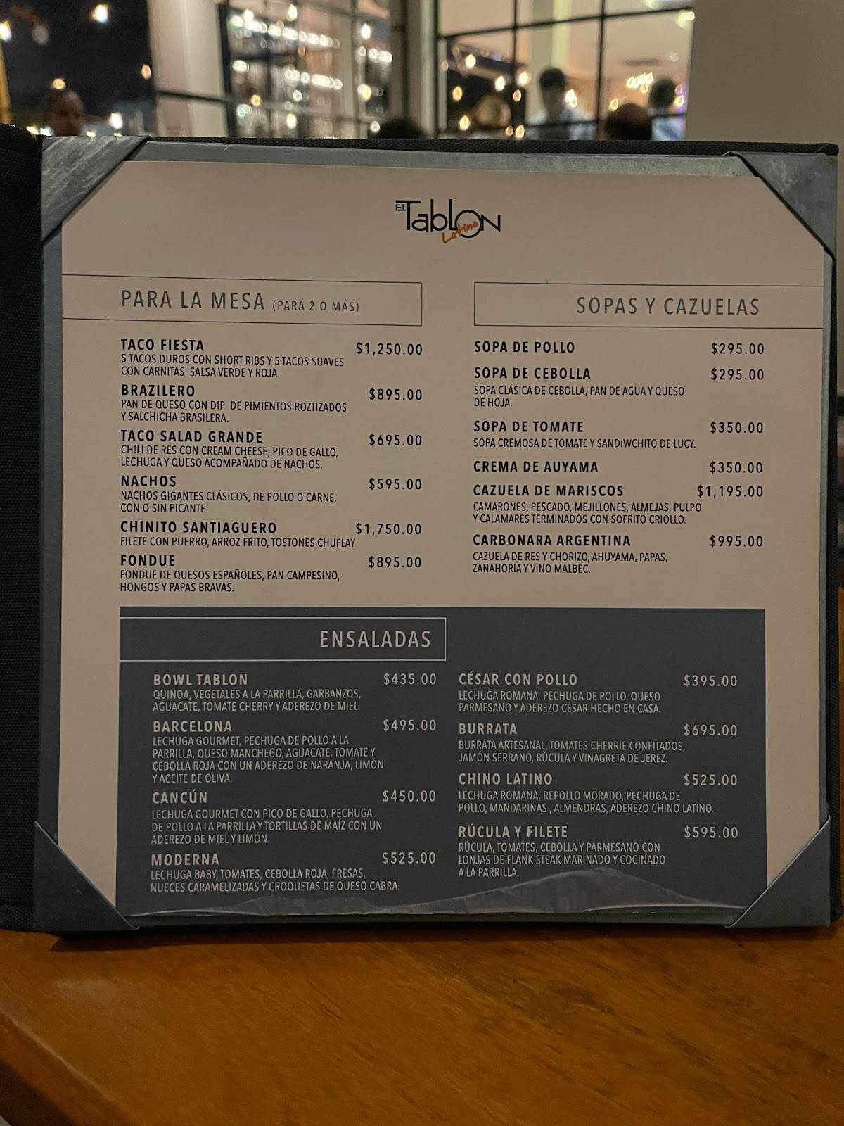 Carta del restaurante El Tablon Latino, Santiago De Los Caballeros, C ...