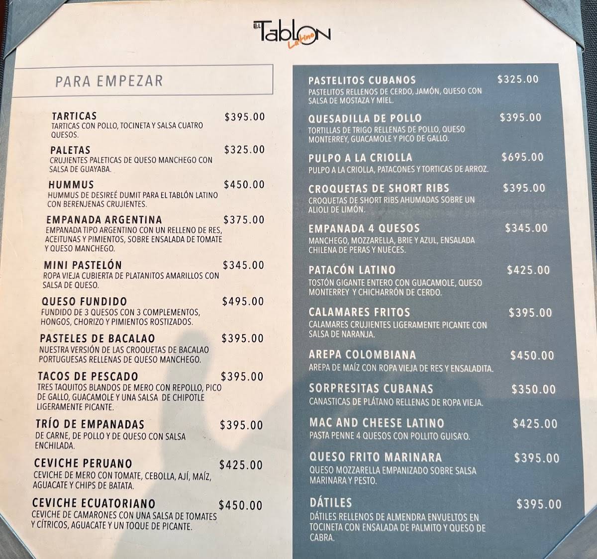 Carta del restaurante El Tablon Latino, Santiago De Los Caballeros, C. Del Sol #12