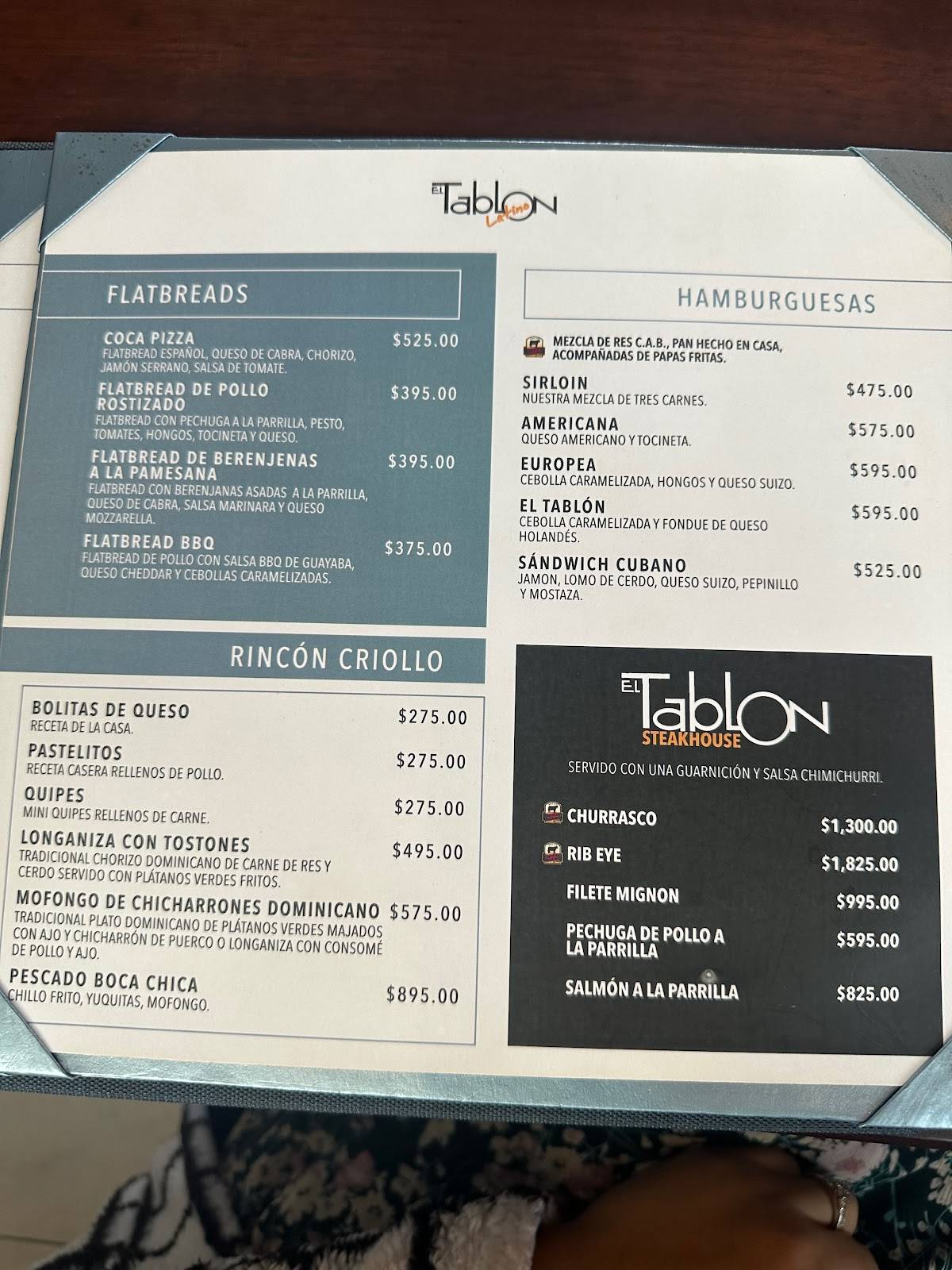 Carta del restaurante El Tablon Latino, Santiago De Los Caballeros, C ...