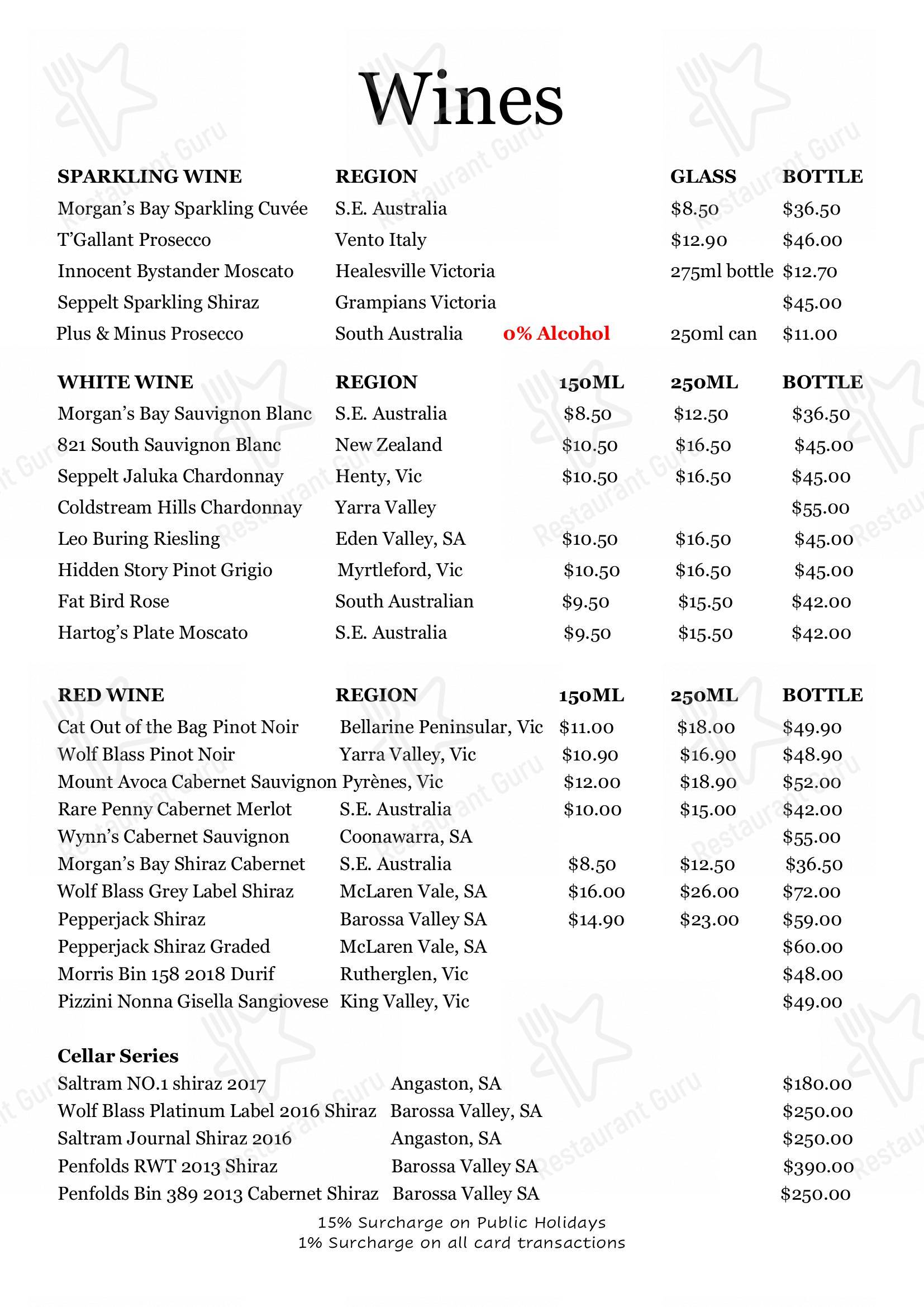 Menu at Elevation @ Emerald restaurant, Emerald