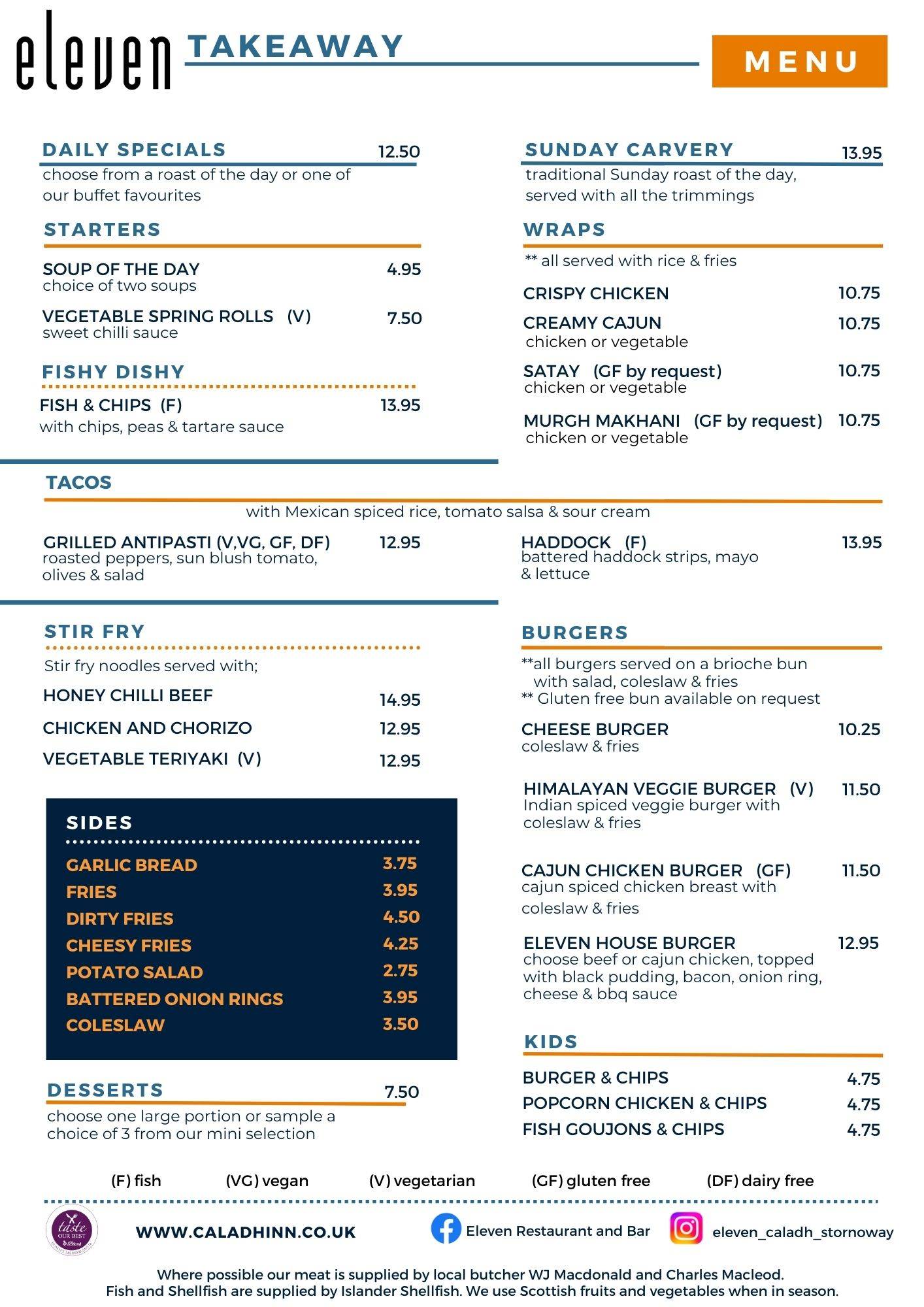 Menu at Eleven Restaurant & Bar, Stornoway