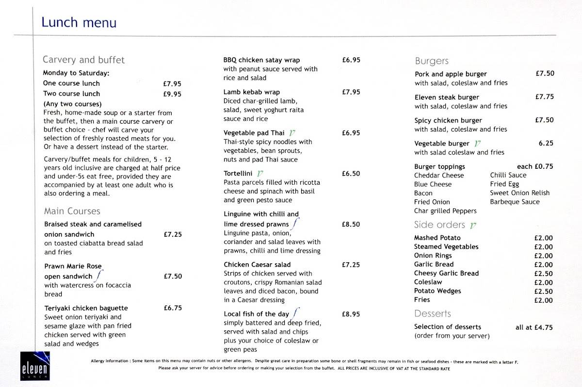 Menu at Eleven Restaurant & Bar, Stornoway