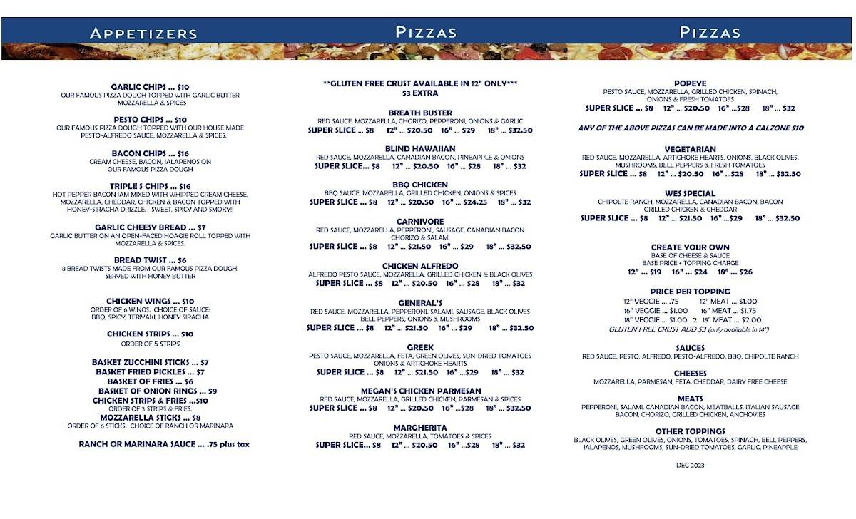 Blind Onion Pizza Menu