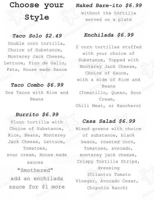 Menu at Elote Mexican Kitchen restaurant, Fort Worth