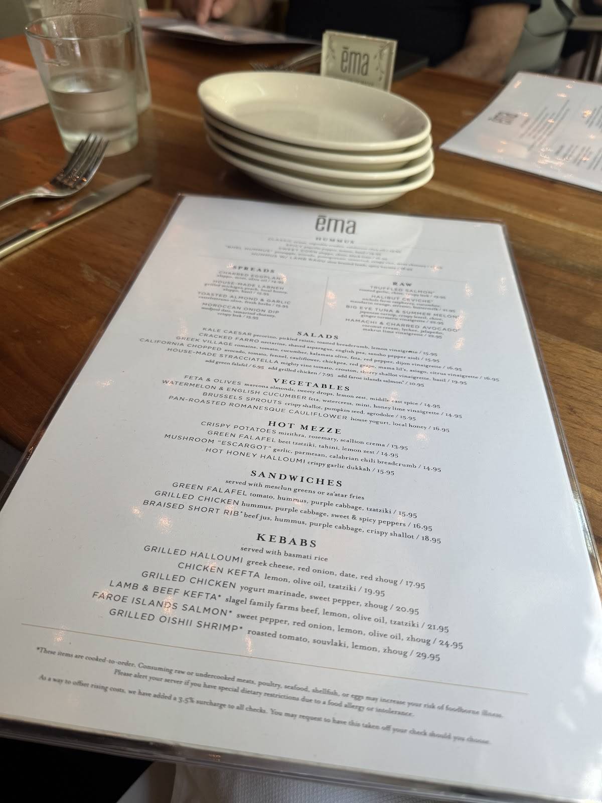 Menu at Ema restaurant, Chicago